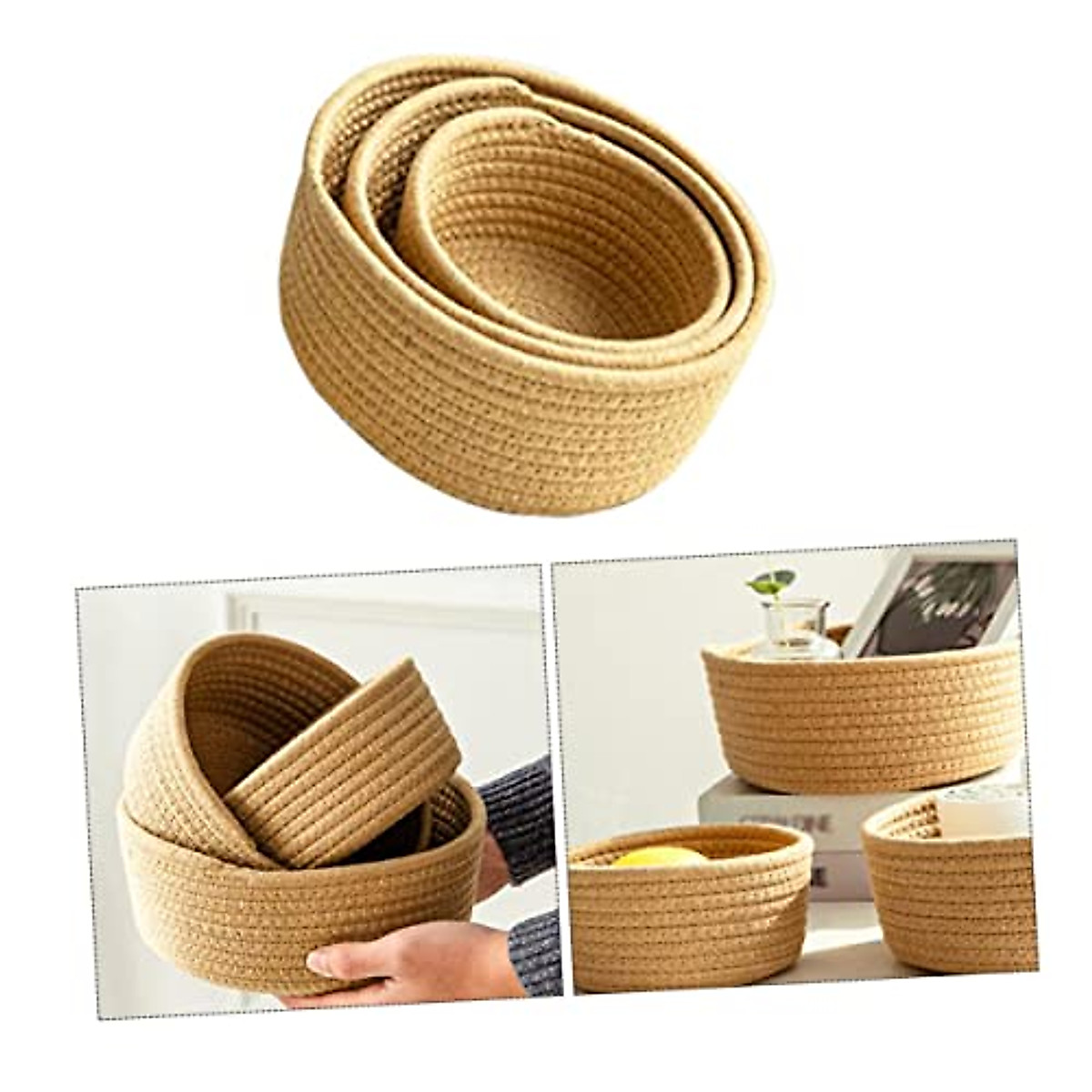Happyyami 3 Pcs Sundries Storage Basket Organizer Baskets for Shelves Box with Lid Decorative Storage Toy Baskets Mini Woven Basket Magazine Baskets Wardrobe Baskets Sundries Box Small Child