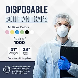 Medical Nation 21" Hair Net Disposable Bouffant Caps |CASE OF 1000, Black| Hairnets, Non-Woven, Non-Pleated Hair Cover |for Medical, Lab, Nurse, Tattoo, Food Service, Hospital, Cooking- Size 21" Black