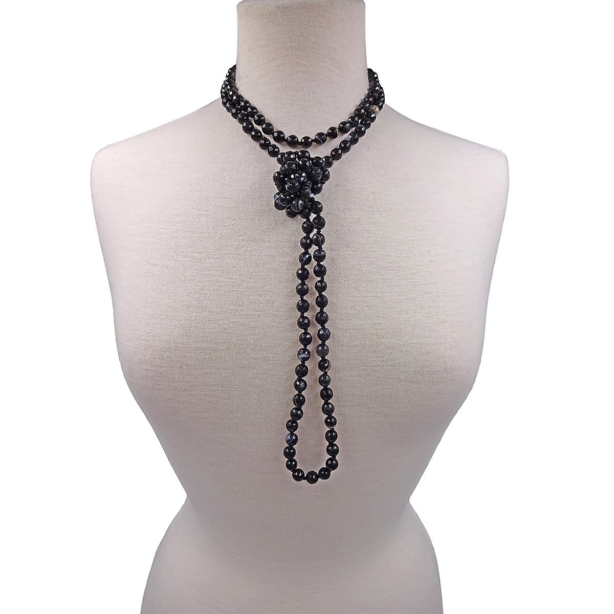 MGR 60-Inch Faceted Black Onyx Endless Infinity Long Beaded Necklace or Multi Strand Beaded Necklace.