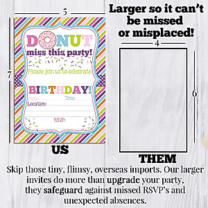 Colorful Donut with Sprinkles Birthday Party Invitations, 20 5x7 Fill In Cards with Twenty White Envelopes by AmandaCreation