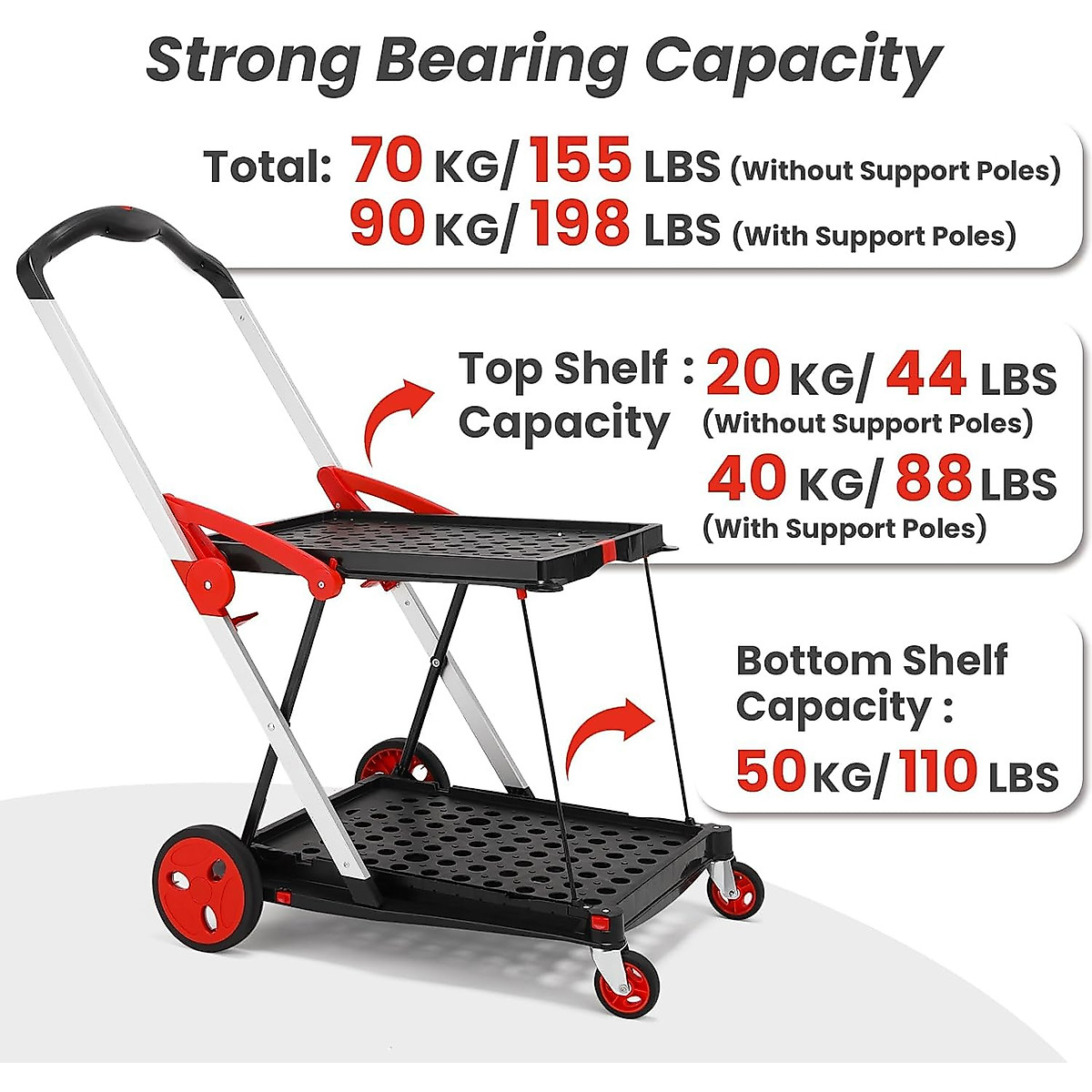 Multi Use Functional Collapsible Carts, Shopping Cart with Storage Crate, Mobile Folding Trolley, Portable Folding Cart, Shopping Cart Folding Trolley for Home, Groceries