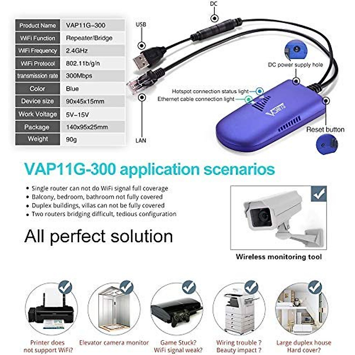 [2 Pack ] Upgrade VONETS VAP11G-300 Wireless WiFi Bridge Dongle Wireless Access Points AP for Dreambox Xbox PS3 Network Printer Router ADSL IP Camera (Support Microsoft Windows Linux MAC OS)