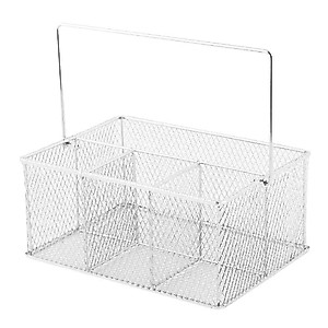 G.E.T. Enterprises Stainless Steel 9.375" x 6.875 Mesh Wire Flatware Basket, 4.5" Deep Iron Chrome Plated Condiments Collection WB-700 (Pack of 1)