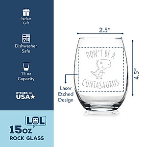 Dont Be A Cuntasaurus Dinosaur Funny Friend Stemless Wine Glass - Funny Gift, Funny Wine Glass, Sarcastic Gift, Friend Gift
