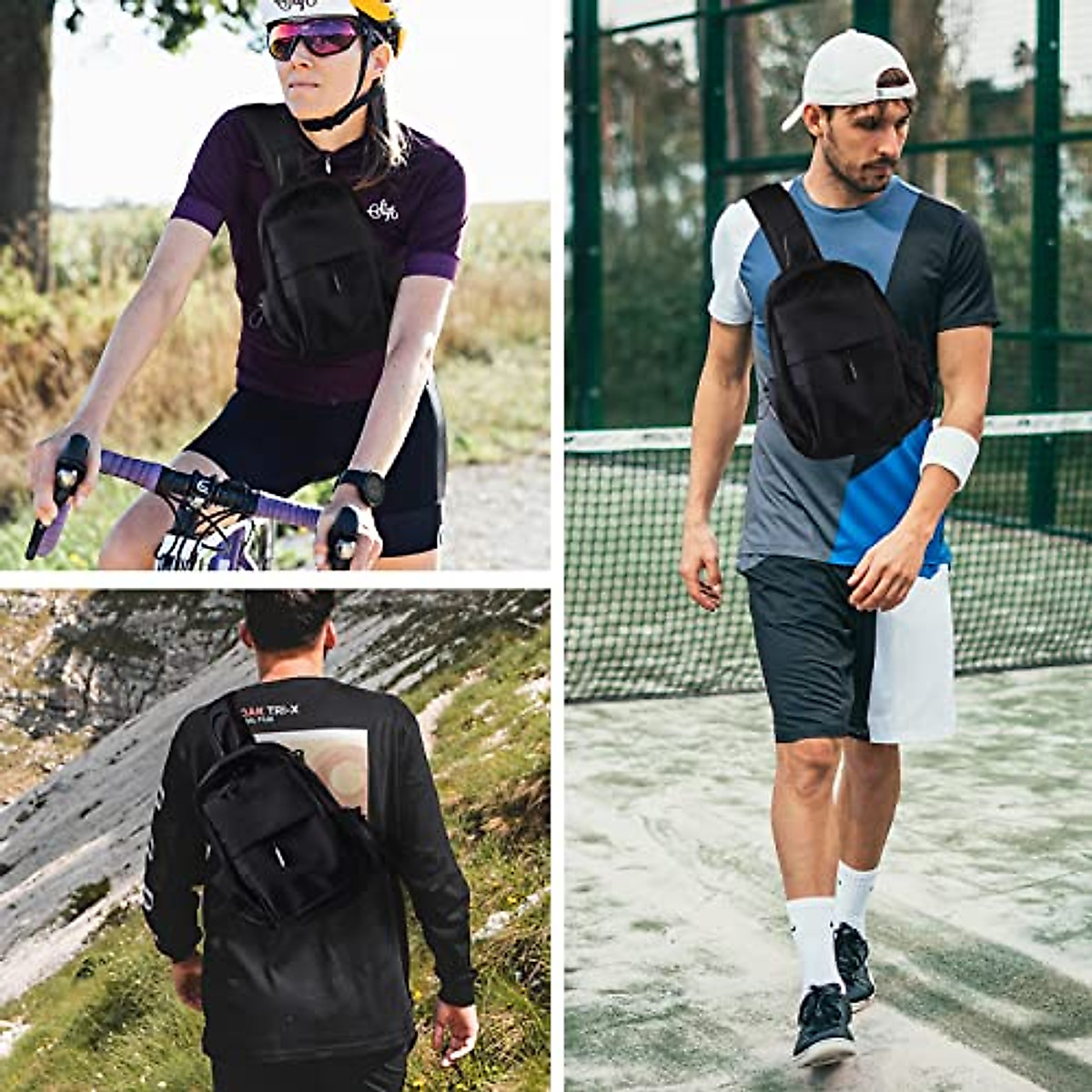 BOXJINCO Crossbody Sling Backpack Sling Bag Shoulder Bag for Men Women, Lightweight One Strap Backpack for Hiking Walking Biking Travel Cycling (Black)