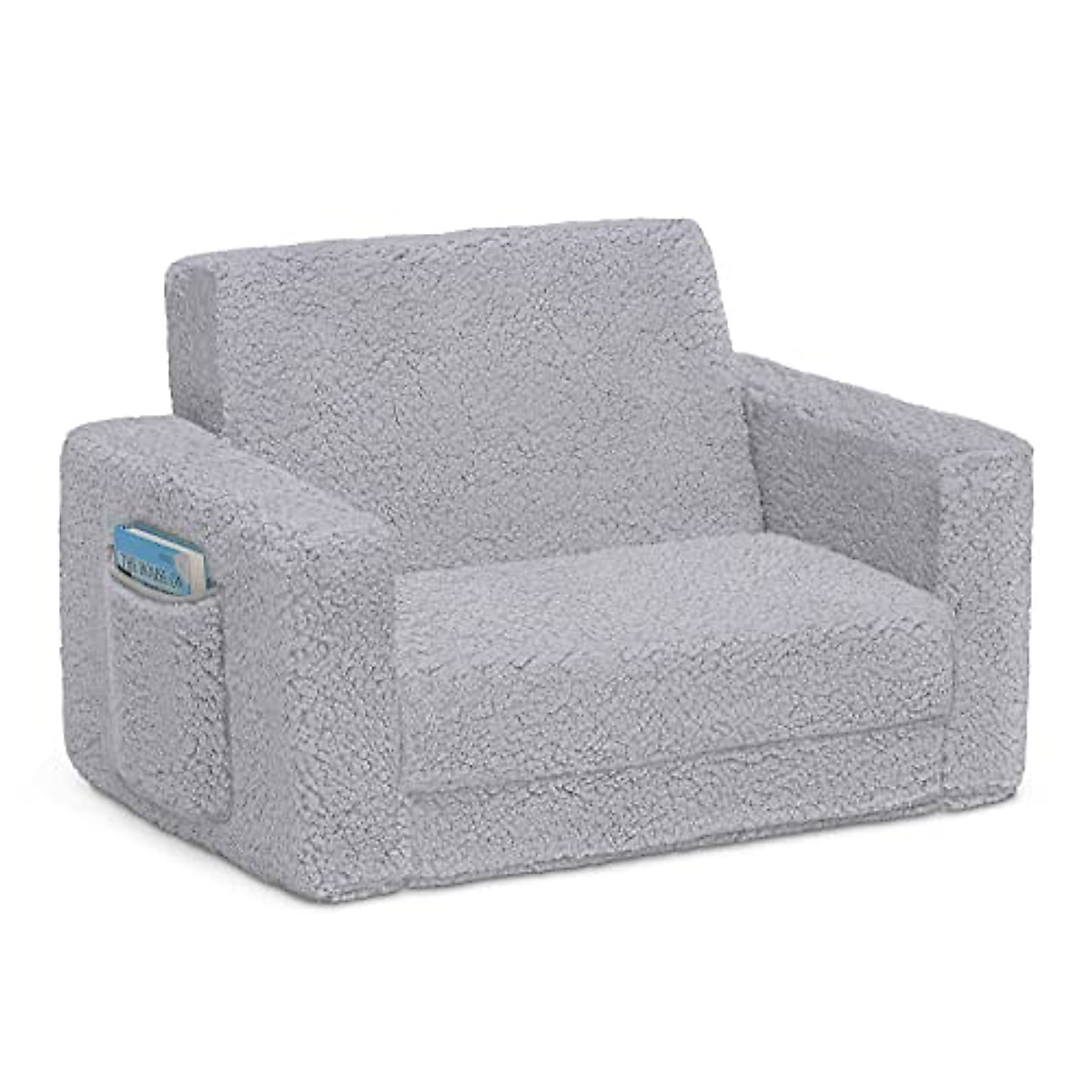 Delta Children Cozee Flip-Out Sherpa 2-in-1 Convertible Chair to Lounger for Kids, Grey
