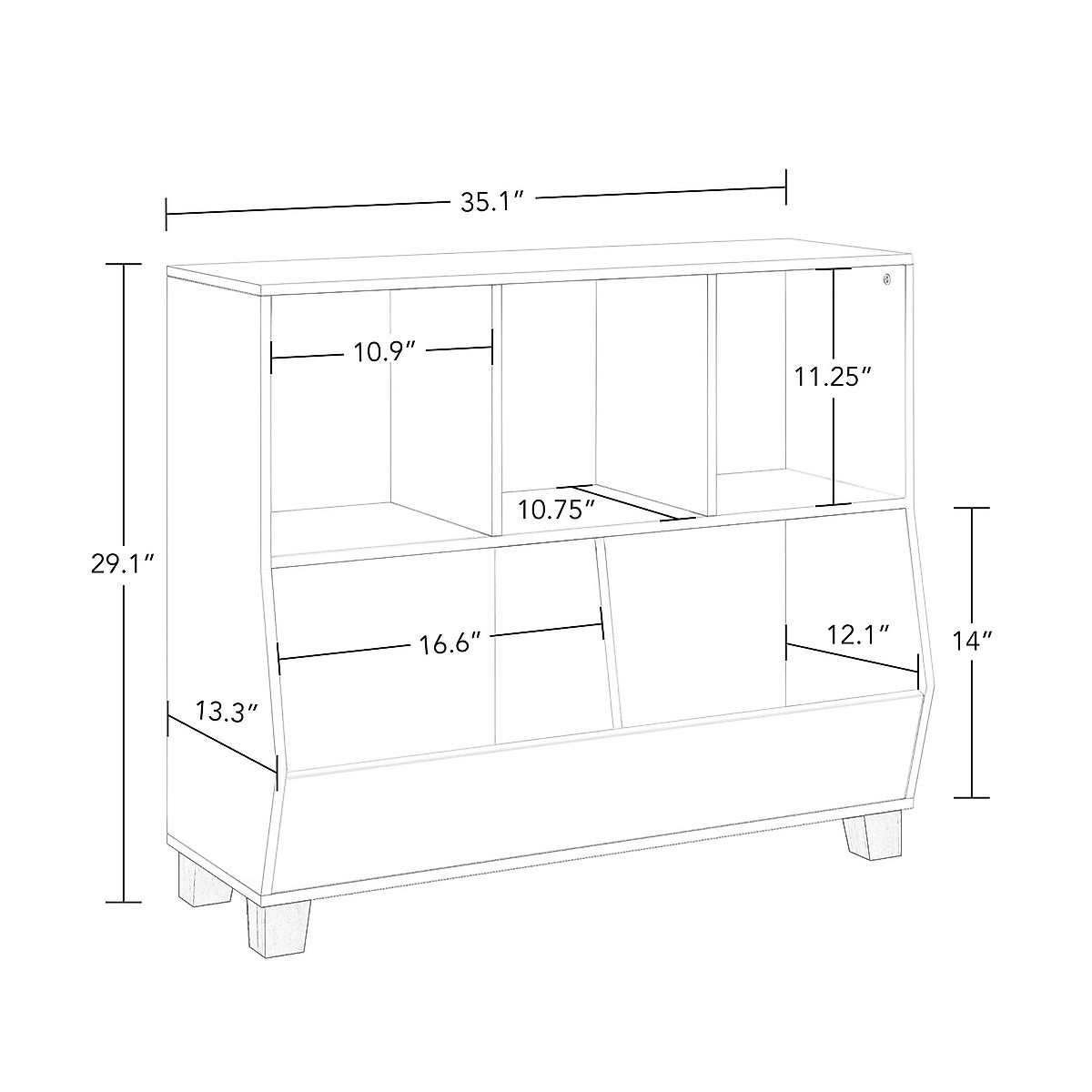 RiverRidge Kids Catch-All Multi-Cubby 35-Inch 2 Toy Organizer, White/Gray Bins