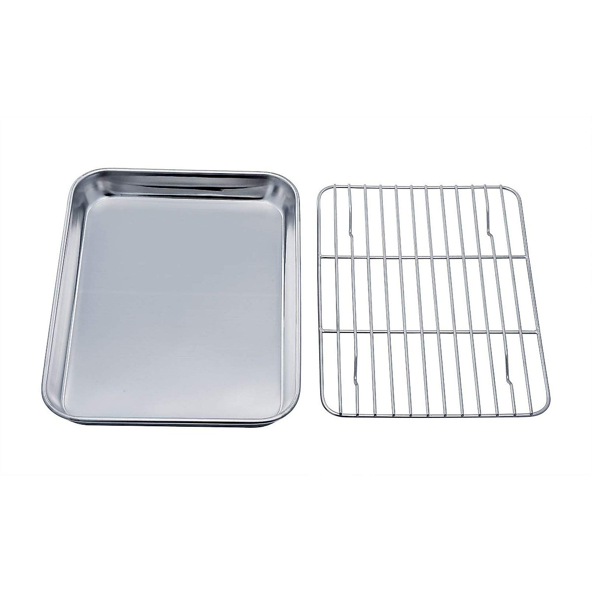 TeamFar Toaster Oven Tray and Rack Set, 9.3’’ x 7’’ x 1’’, Stainless Steel Toaster Oven Pan Broiler Pan, Non Toxic & Healthy, Easy Clean & Dishwasher Safe