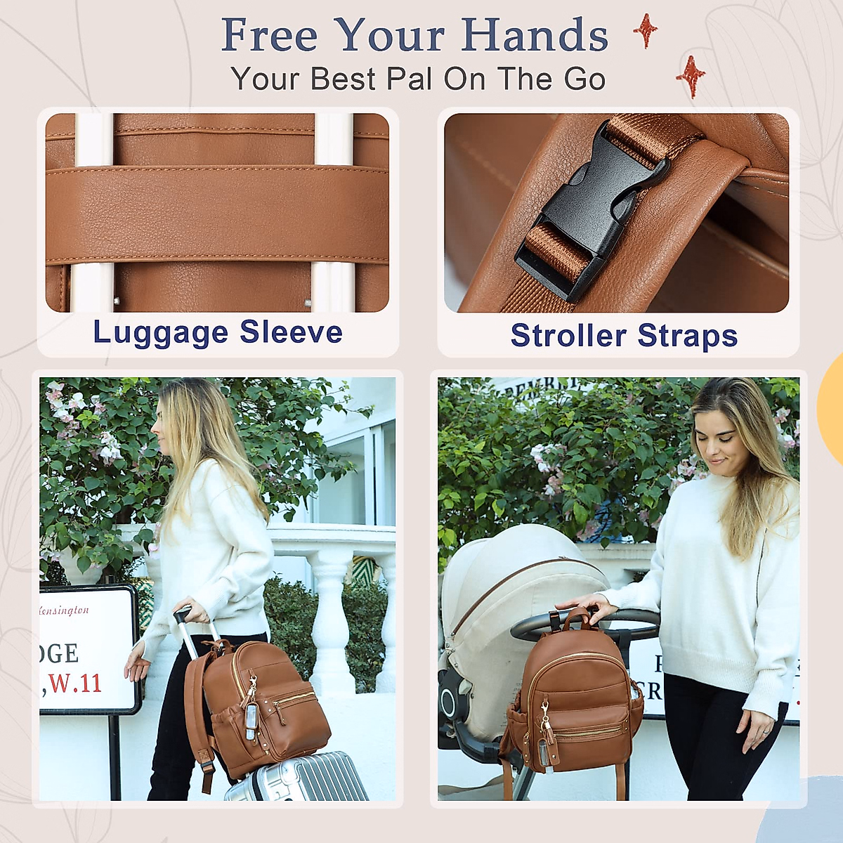 miss fong Small Diaper Bag Mini Diaper Bag Backpack, Leather Diaper Bag, Baby Diaper Bag, 11 Pockets Diaper Bag Organizer with Hand Sanitizer Holder, 2 Insulated Pockets