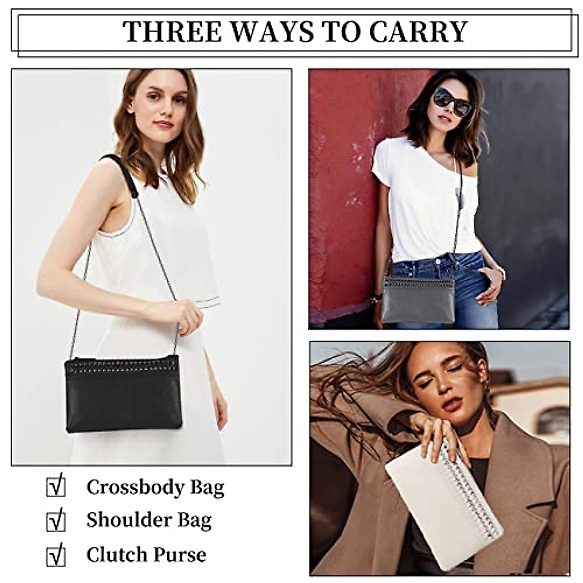 VASCHY Wristlet Clutch Purses, SAC Large Studs Soft Faux Leather Crossbody Evening Clutch Wallet for Women Black