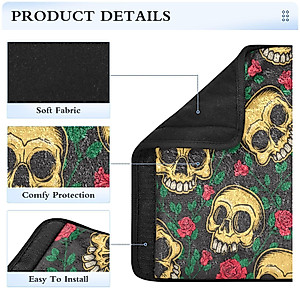 Halloween Sugar Skull Rose Seat Belt Covers 2 Pack Car Seat Strap Covers Super Soft Car Seat Neck Cover for Adults Baby Boys Girls