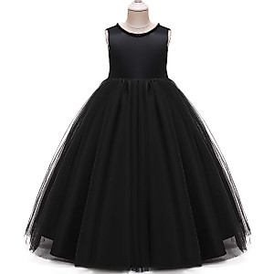 Baby Flower Girl Party Wedding Black Dress, Sleeveless Floor Length Tutu Tulle Dance Gown 12 Months 1st Birthday