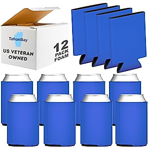 TahoeBay Blank Beer Can Coolers, Plain Bulk Collapsible Foam Soda Cover Coolies, Personalized Sublimation Sleeves for Weddings, Bachelorette Parties, HTV Projects (Royal Blue)