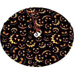 Halloween Tree Skirt 36Inch Pumpkin Smile Face Halloween Christmas Tree Decoation Horror Skulls Tree Skirt for Holiday Home Party Decor