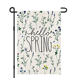 Hello Spring Tulip Lavender Garden Flag 12 x 18 Inch Double Sided Burlap, Seasonal Flower Yard Outdoor Decoration DF243
