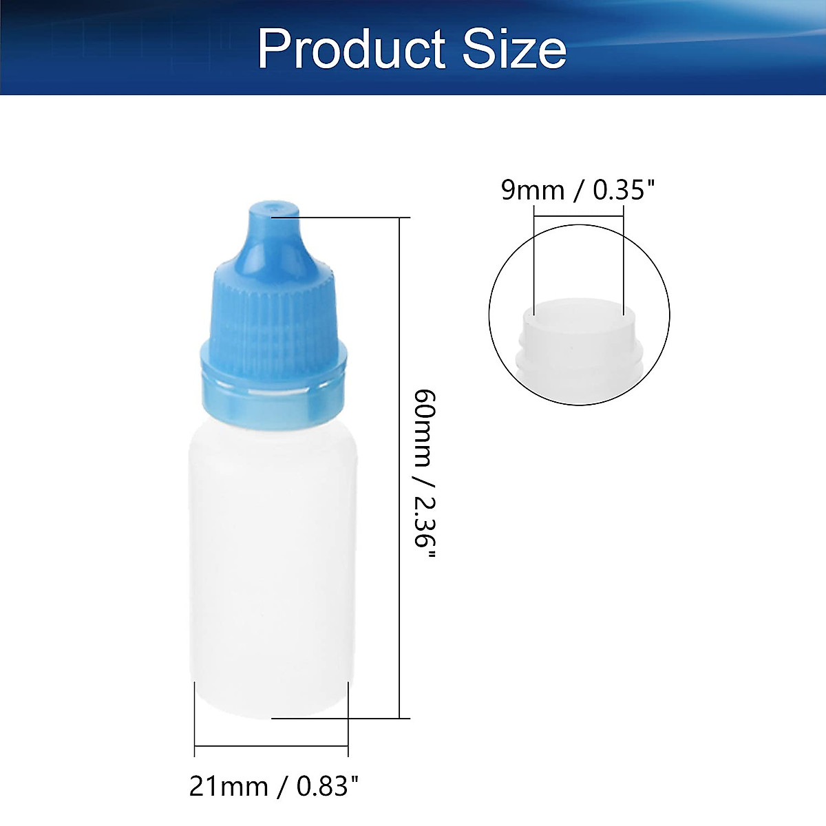 Bettomshin 20Pcs 10ml PE Plastic Dropping Bottles, Thin Mouth Vial of Squeezable Liquid Eye Liquid Dropper, Liquid Sample Seal Storage Bottle with Blue Cap