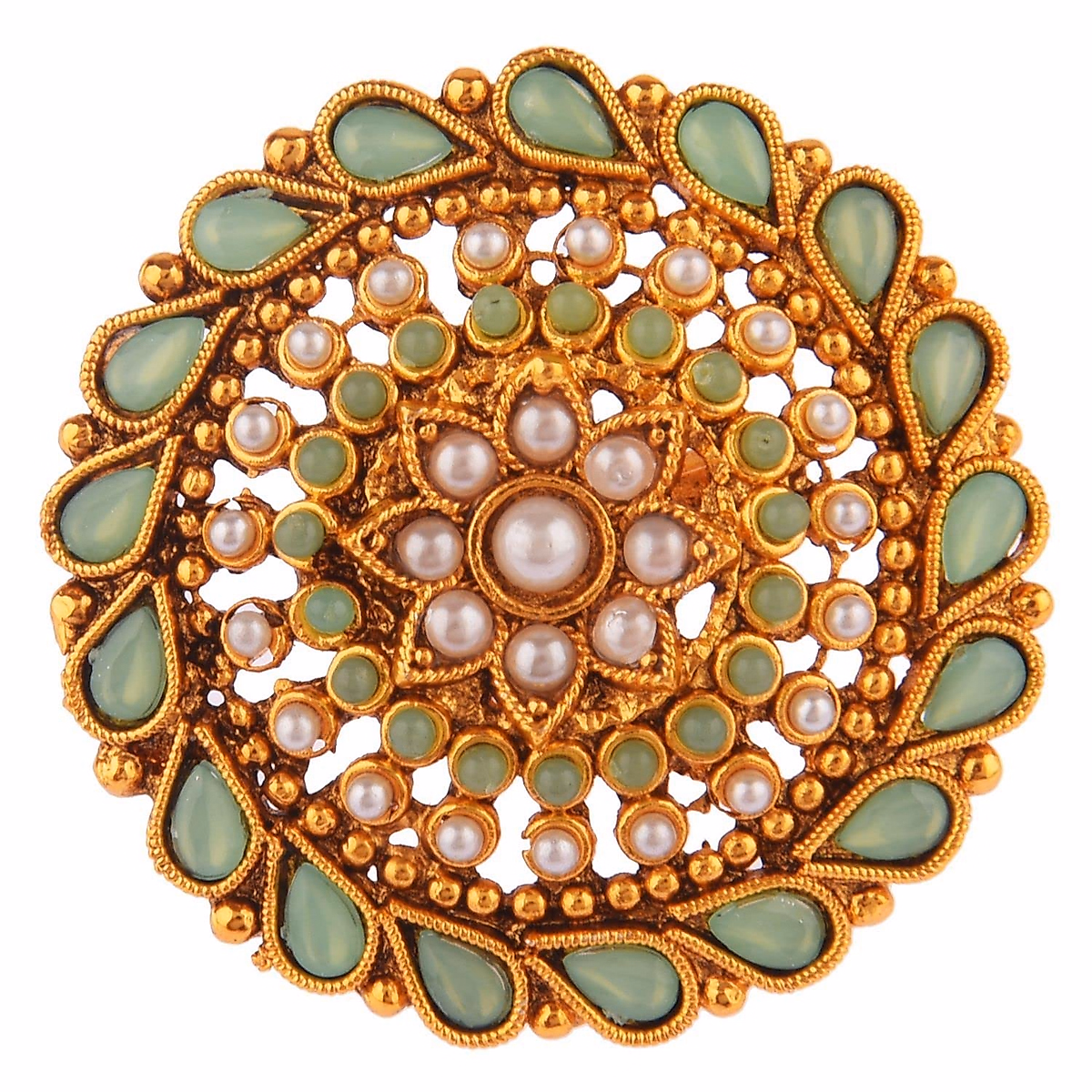 Efulgenz Indian Jewelry Rings for Women Crystal Kundan Rings for Women Antique Round Faux Pearl Crystal Kundan Bollywood Adjustable Big Finger Ring for Women