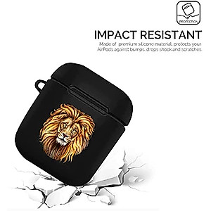 Jaustee Powerful Lion Airpods Case for Airpods 1&2 Case, AirPods Case Protective Cover Skin - Premium Hard Shell Accessories Compatible with Apple AirPods (Black)