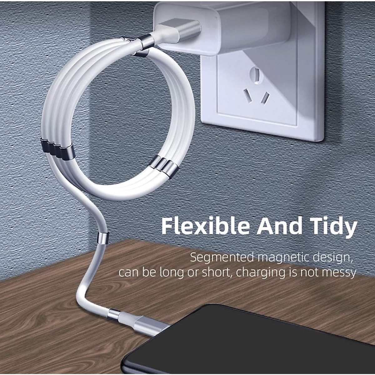 New Magnetic Charging Cable USB-Lighting New Winding Technology Very Organized 3ft Long Fashionable 3A Fast Charging Data Transfer Cord (Lighting)
