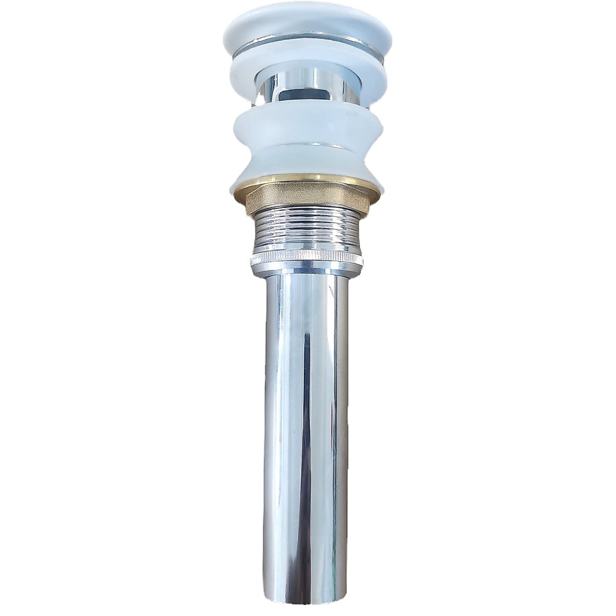 KINGWONG Bathroom Sink Drain with Overflow Vessel Vanity Sink Pop Up Drain Stopper White Ceramic & Stainless Steel Basin Sink Drain