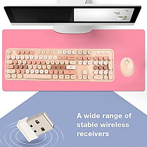 Wireless Keyboard and Mouse Combo,104 Keys Ergonomic Cute Desktop Game Keyboard and Mouse Sets for Girls for Home Office Work Gaming,Valentine's Birthday Gift (Milk Tea)