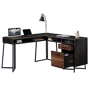 Sauder Canton Lane Engineered Wood and Metal L-Desk in Brew Oak