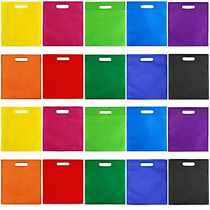 Aneco 50 Pieces Party Non-woven Gift Bags 9.5×11.5 Inch Goodie Treat Favor Bag with Handles Rainbow Tote Bag Bulk for Birthday Party Supplies
