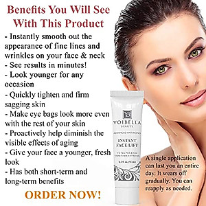 Instant Face Lift Cream - Best Eye, Neck, Face Tightening, Lifting & Firming Serum To Smooth Appearance, Hide Loose Sagging Skin, Puffiness, Fine Lines & Wrinkles Within Mins (Peptides & Stem Cells)