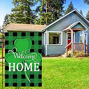 Saint Patricks Shamrock Day Garden Flag 12 x 18 Green Shamrock Holiday Outside Buffalo Plaid Flag Saint Patty Day Decorative Vertical Double Sided Burlap Welcome Signs Outdoor Plaid Spring Flag