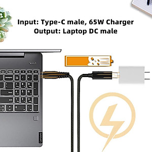 CY Cable Type C USB-C Input Source 65W to DC 4.0x1.3mm Power Charge Cable 19.5V Compatible with Laptop 18-20V