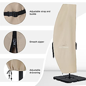 COOSHADE 600D Patio Umbrella Parasol Cover Waterproof Outdoor Anti-UV Protective Cover with Zipper Fits Cantilever Offset Umbrella 7.5-15 Feet, Khaki