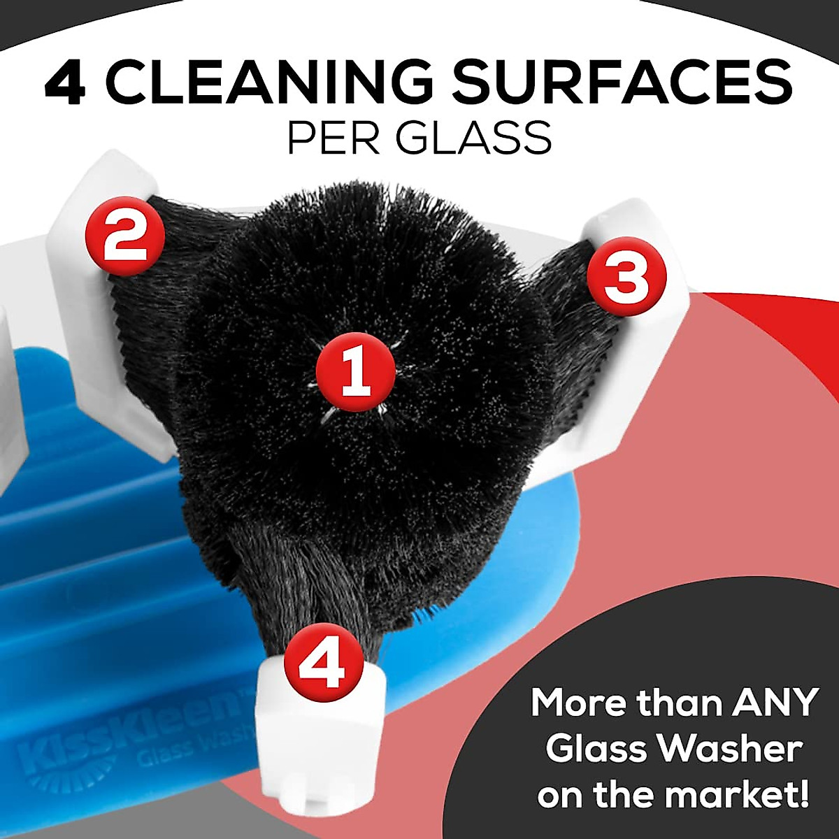 KissKleen Glass Cleaner Brush - Bar and Restaurant Commercial Glass Washer Brush for 2 Glasses - Wine Glass, Bottle, and Cup Washer to Remove Water Spots & Stains