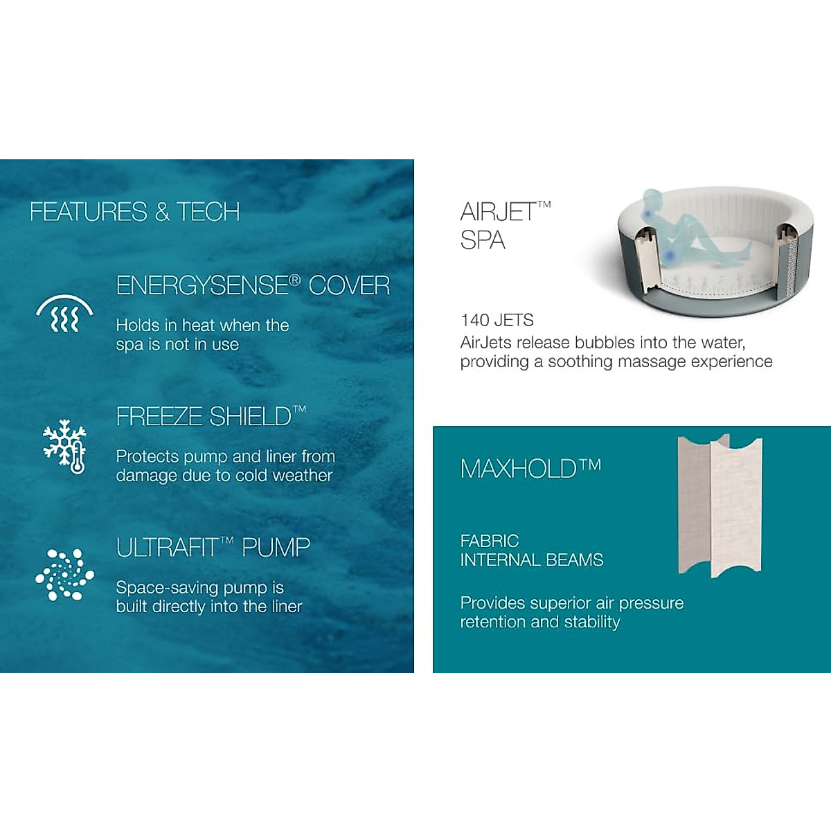 Bestway SaluSpa San Diego UltraFit EnergySense Inflatable Hot Tub Spa (77" x 26") | Portable Hot Tub with Energy-Efficient Cover and Built-in Pump | Fits Up to 4-6 Persons | Brown Wood