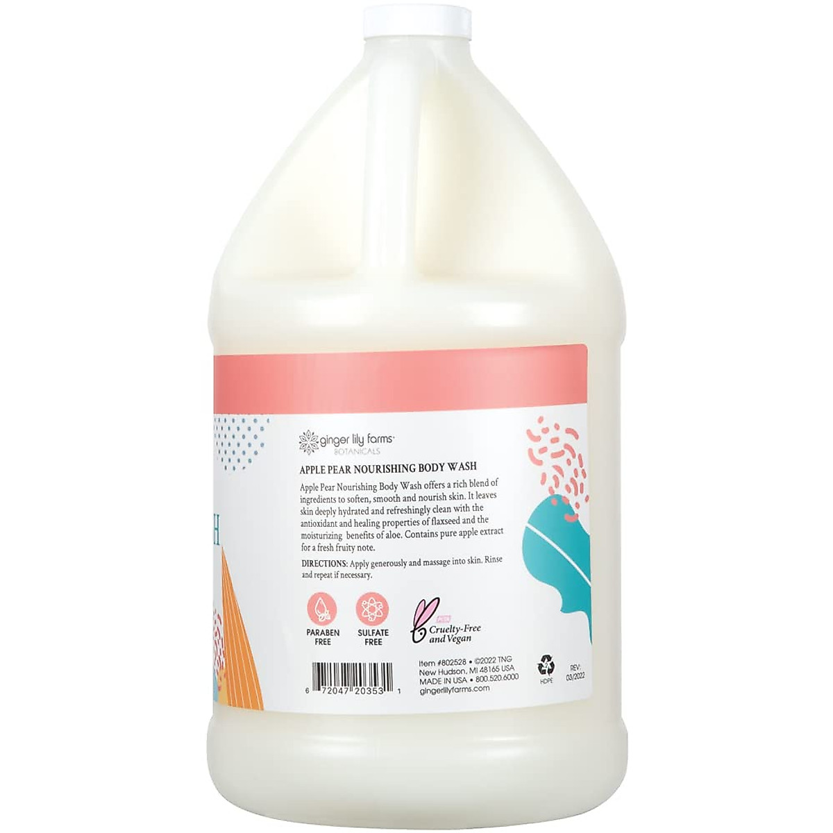 Ginger Lily Farms Botanicals Nourishing Body Wash, 100% Vegan & Cruelty-Free, Apple Pear Scent, 1 Gallon Refill (128 fl oz)