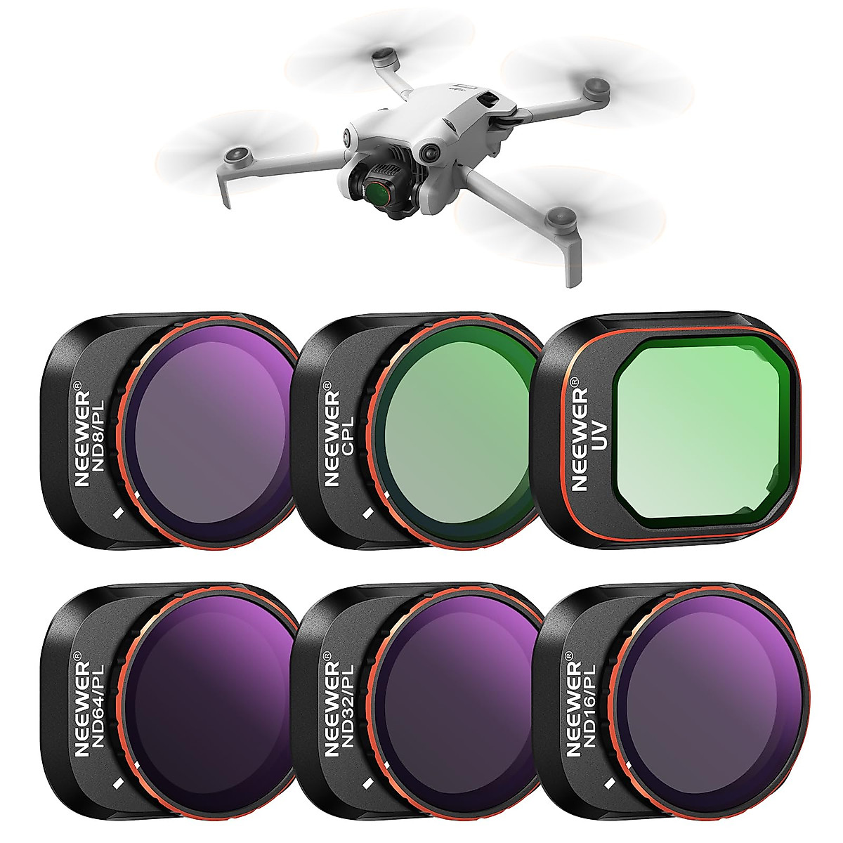NEEWER ND/PL Filter Set Compatible with DJI Mini 4 Pro, 6 Pack UV CPL ND8/PL ND16/PL ND32/PL ND64/PL Polarizer Neutral Density Drone Lens Accessories, Multi Coated HD Optical Glass/Aluminum Frame