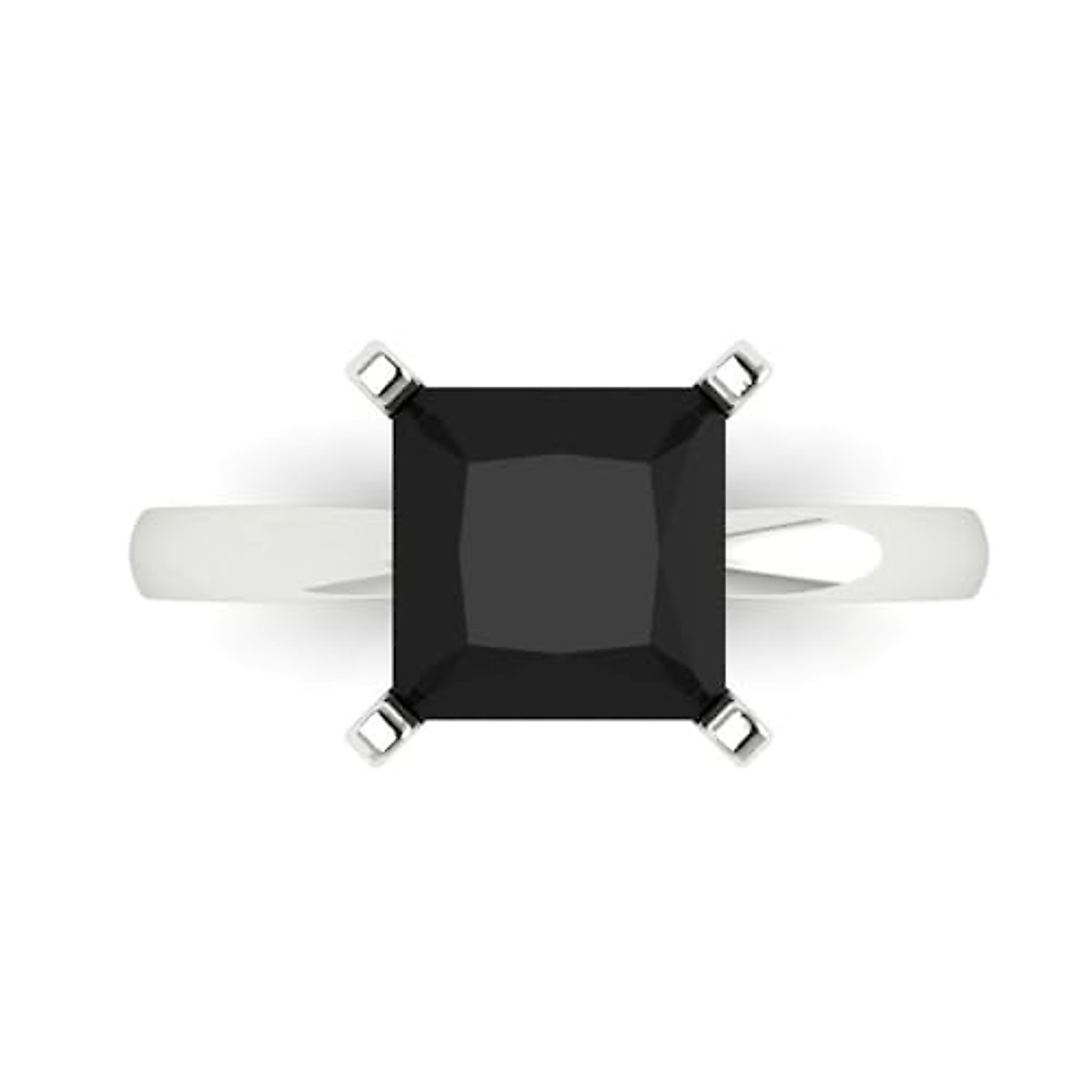 3.0 ct Princess Cut Solitaire Natural Black Onyx Engagement Wedding Bridal Promise Anniversary Ring 18K White Gold Size 6.25