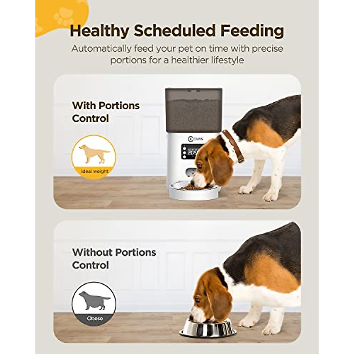 Ciays Automatic Cat Feeders, 6L Cat Food Dispenser Up to 20 Portions 6 Meals Per Day, Pet Dry Food Dispenser with Distribution Alarms for Small Medium Cats Dogs, White