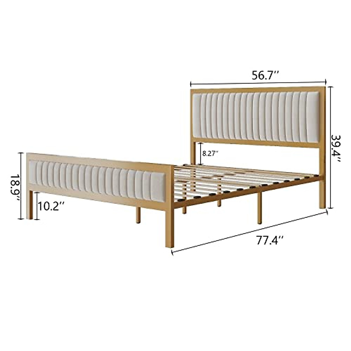 HOMBCK Full Size Bed Frame with Headboard and Footboard, Platform Bed Frame Full with Velvet Tufted Headboard, No Box Spring Needed, Strong Metal Slat Support, Easy Assembly, White & Gold