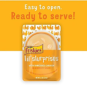 Purina Friskies Cat Food Complement Variety Pack, Lil’ Slurprises Shredded Chicken & Surimi Whitefish - (18) 1.2 oz. Pouches