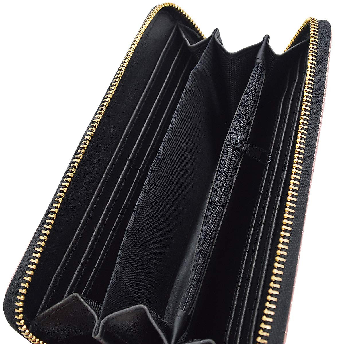 Premium Glitter Bling Smooth Vegan Leather Continental Zip Around Wallet, Gold