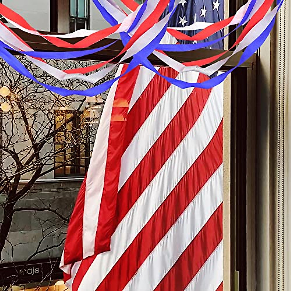 10 Rolls Patriotic Decorations Crepe Paper Streamers, 4th of July Streamers, 810-Feet Red White Blue Hanging Party Decoration, No Accidental Rips Crepe Paper for Independence Day Memorial