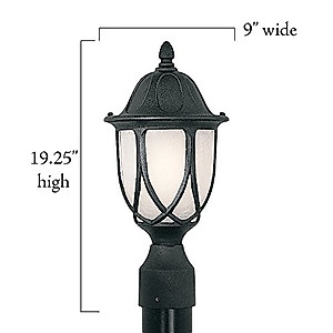 Designers Fountain Capella Outdoor Post Light, 19.25 Inch Lantern Lamp Lighting Fixture, Satin Crackled Glass Shade, Black, 2866-BK