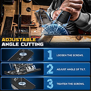 2024 New Cordless Jigsaw Tool Compatible with Dewalt 20V Battery, Brushless jigsaw tool with Variable Speed, 0°-45° Bevel Cuts, LED Light, 3-Position Orbital Action for Straight/Curve/Circle Cutting