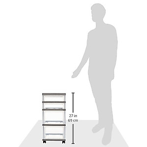 IRIS USA MC Plastic Storage, Rolling Cart with Organizer Top, 4 Drawer/GREY CLR, Gray