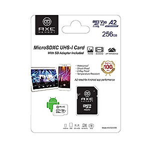 AXE MEMORY 256GB microSDXC Memory Card + SD Adapter with A2 App Performance, V30 UHS-I U3 4K
