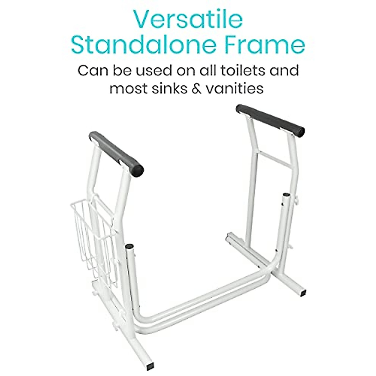 Vive Toilet Safety Rails for Elderly - Medical Bathroom Frame - Railing Helper for Handicap, Disabled, Seniors - Bariatric Assist Handrail Grab Bar - Adjustable Height, Padded Arms Fit Most Toilets