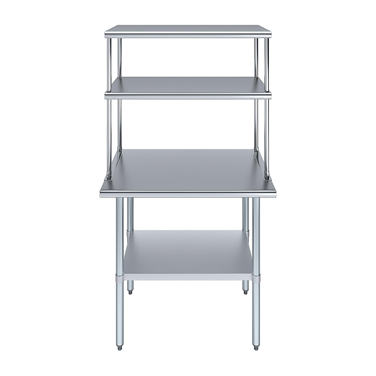 24" x 36" Stainless Steel Work Table with 18" Wide Double Tier Overshelf | Metal Kitchen Prep Table & Shelving Combo