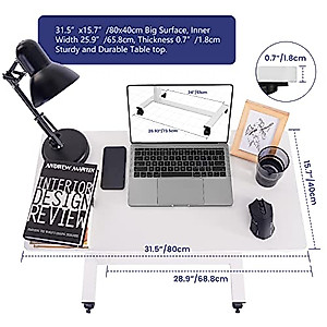 TOPSKY Electric Height Adjustable Overbed Bedside Table with Wheels for Home Office Use (Black + Black Frame)