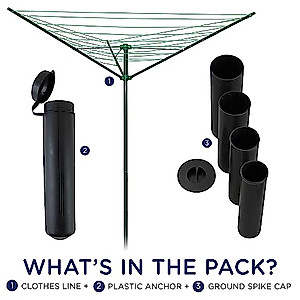 Strata Rotary Outdoor Drying Rack - 91 Feet Umbrella Clothesline Outdoor Dryer, Painted Steel Frame Outside Clothes Drying Rack, Green