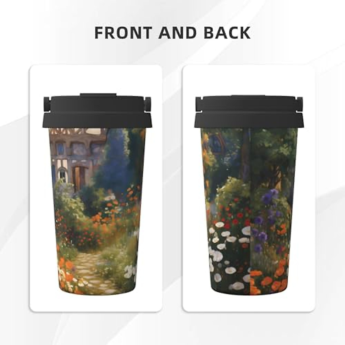 GTKSYNVE Reusable Coffee Mug with Lid and Handle, Cottage Garden Tumbler for Hot & Cold Drinks 16oz Stainless Steel Insulated Coffee Tumblers Double Wall Vacuum Thermal Cup